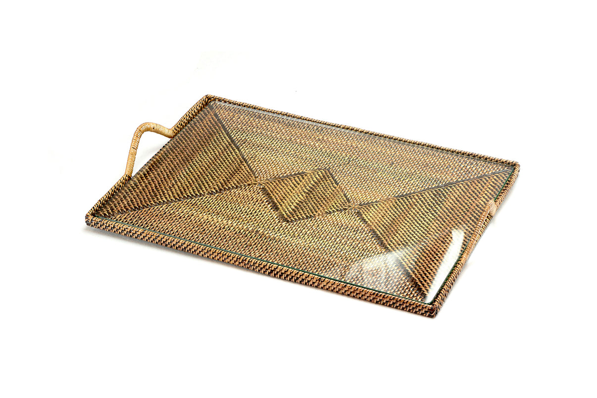 Rectangular Serving Tray with Glass Bottom | Handwoven Tray – Cassandra ...