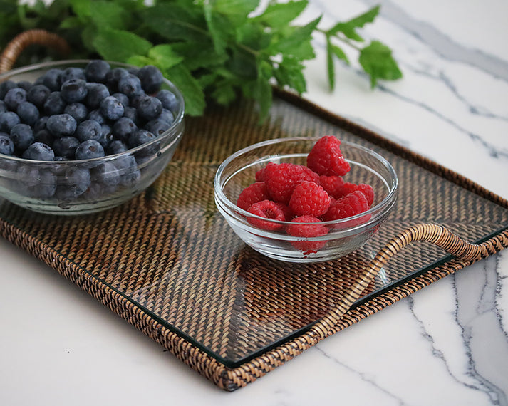 Rectangular Serving Tray with Glass Bottom | Handwoven Tray – Cassandra ...