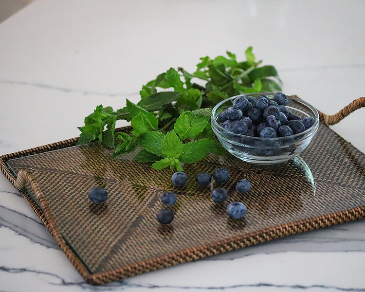 Rectangular Serving Tray with Glass Bottom | Handwoven Tray